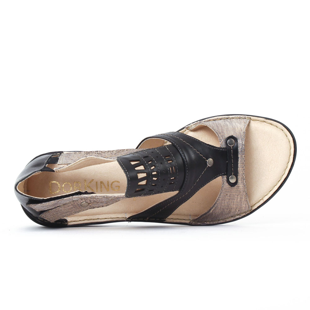 Dorking Oda 6769 Noir | sandales noir doré printemps été chez TROIS PAR 3